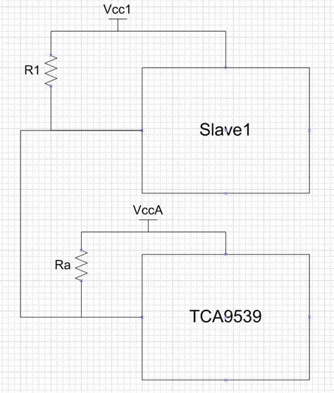 tca9539 q1 cross current through sda scl ports via pullups