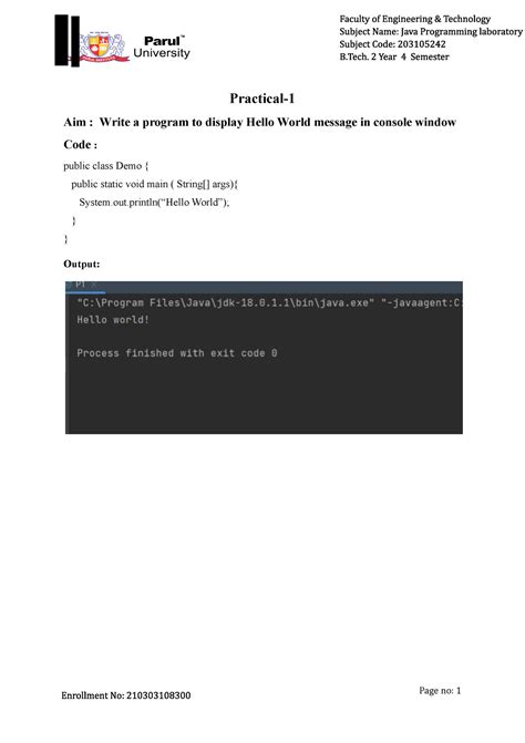 Java Lab Java Aim Write A Program To Display Hello World Message