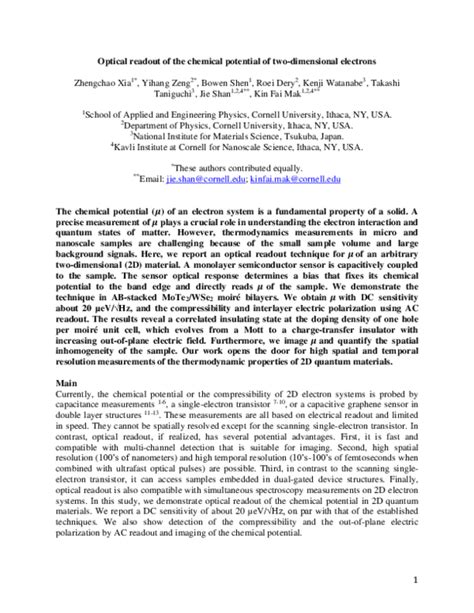 Optical Readout Of The Chemical Potential Of Two Dimensional Electrons