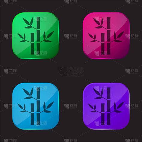 四色玻璃按钮图标竹子植物