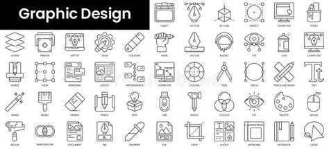 Set Of Outline Graphic Design Icons Minimalist Thin Linear Web Icon Set Stock Vector