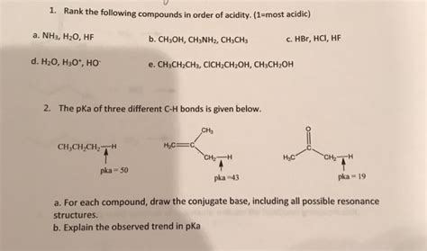 solved 1 rank the following compounds in order of acidity