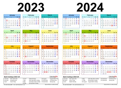 Two Year Calendars For 2023 And 2024 Uk For Microsoft Excel