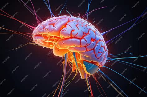 Digital Rendering Of A Human Brain Immersed In Synaptic Activity With Neurotransmitters And