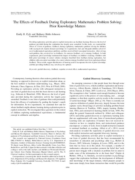 Pdf The Effects Of Feedback During Exploratory Mathematics Problem Solving Prior Knowledge