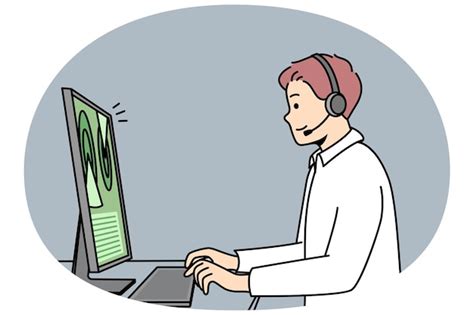 Premium Vector Web Designer In Headset Works At Computer