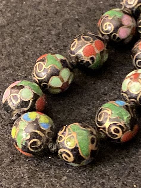 Vintage Cloisonné Bead Necklace With Filigree Cloison Gem