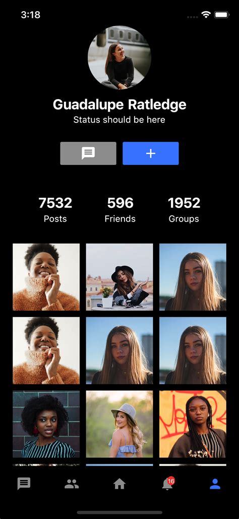 flutter representation of a social app concept i found in uplabs