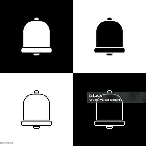흑백 배경에 교회 종 아이콘을 분리설정합니다 알람 기호 서비스 벨 핸드 벨 기호 알림 기호입니다 벡터 일러스트레이션 검은색에