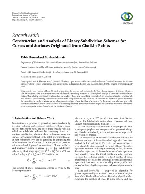 Pdf Construction And Analysis Of Binary Subdivision Schemes For