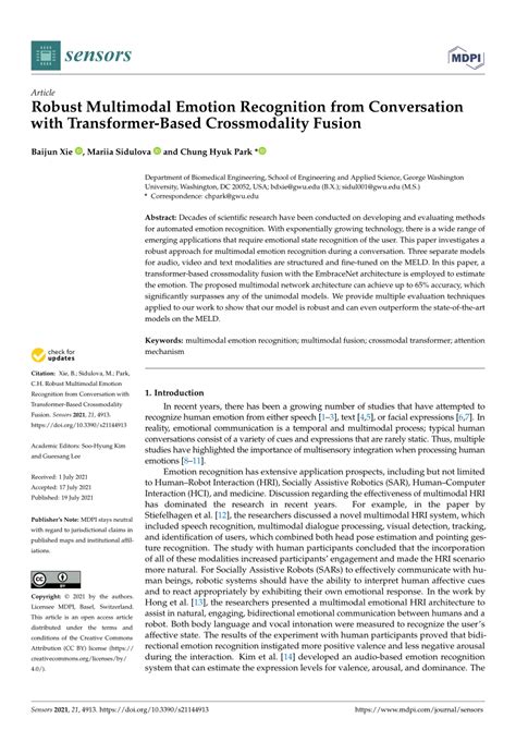 Pdf Robust Multimodal Emotion Recognition From Conversation With Transformer Based