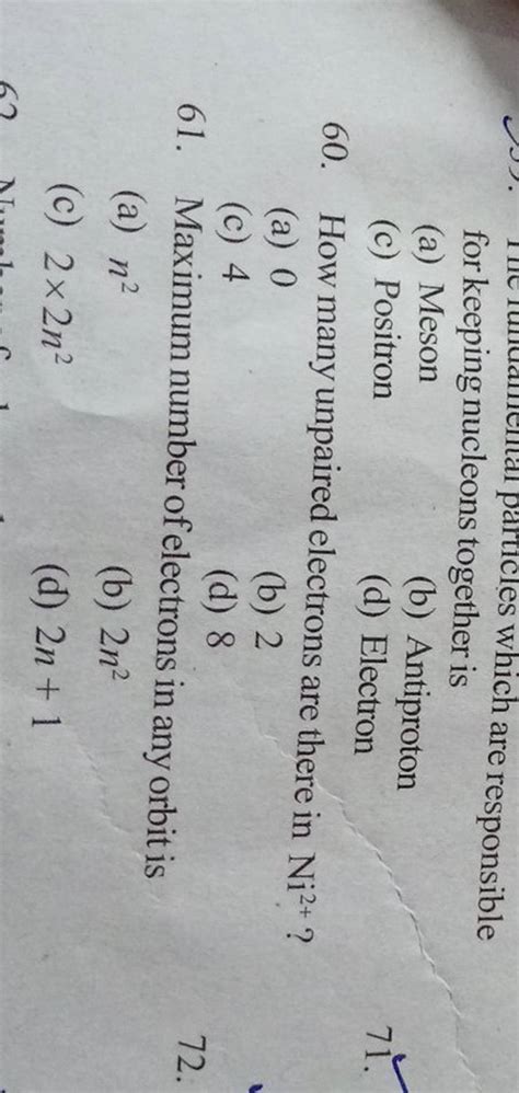 How Many Unpaired Electrons Are There In Ni2 Filo