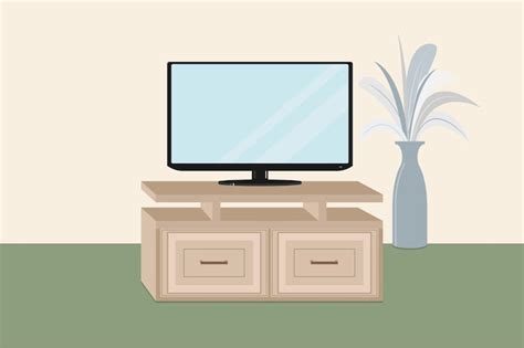 Tv 장비를 갖춘 현대적인 거실 벡터 일러스트 레이 션 대형 Tv와 꽃이 담긴 화병 프리미엄 벡터