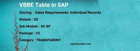 Vbbe Sap Table For Sales Requirements Individual Records