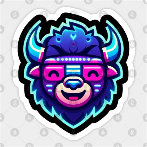 Neon Cyberpunk Bison Graphic Glitch Bison Art Sticker Teepublic