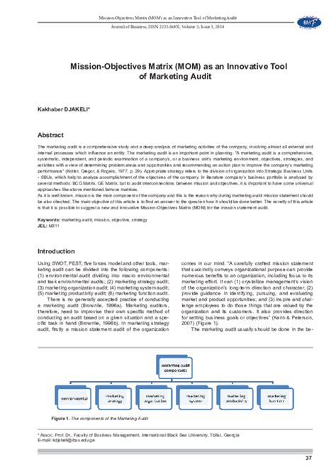 Pdf Mission Objectives Matrix Mom As An Innovative Tool Of Marketing Audit
