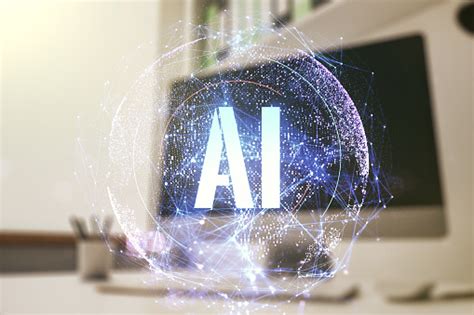 창조적 인 인공 지능 기호 개념과 배경에 Pc와 현대 바탕 화면 이중 노출 0명에 대한 스톡 사진 및 기타 이미지 0명 Cpu 개념 Istock