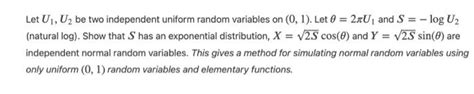 Solved Let U1u2 Be Two Independent Uniform Random Variables