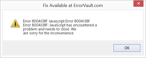 How To Fix Error 800a138f Javascript Error 800a138f Error 800a138f