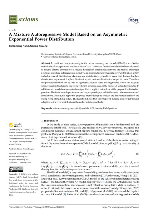 Pdf A Mixture Autoregressive Model Based On An Asymmetric Exponential Power Distribution