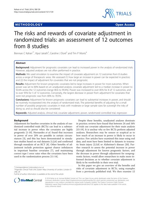 Pdf The Risks And Rewards Of Covariate Adjustment In Randomized Trials An Assessment Of 12