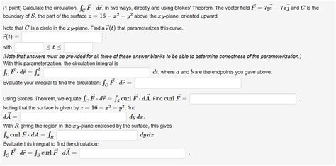 Solved Point Calculate The Circulation CFdr In Two Chegg Com