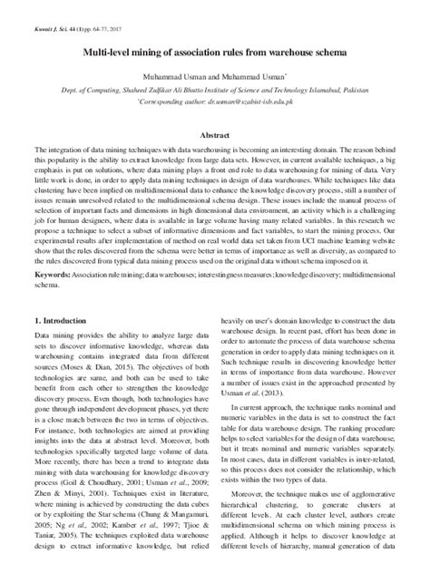 Pdf Multi Level Mining Of Warehouse Schema