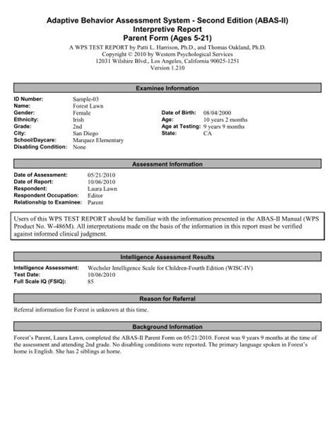 Adaptive Behavior Assessment System Second Edition Abas Ii