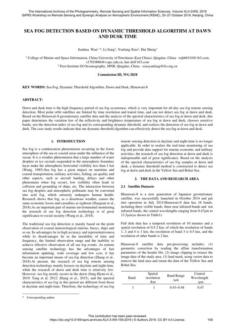 Pdf Sea Fog Detection Based On Dynamic Threshold Algorithm At Dawn And Dusk Time