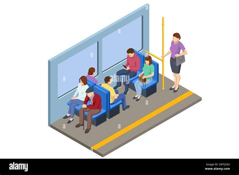 Isometric Subway Underground Train People Passangers In Subway