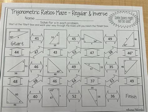 Solved Trigonometric Ratios Maze Regular And Inverse Name Solve For X In Each Problem Start At