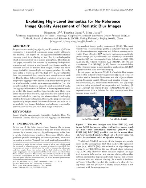 Pdf Exploiting High Level Semantics For No Reference Image Quality Assessment Of Realistic