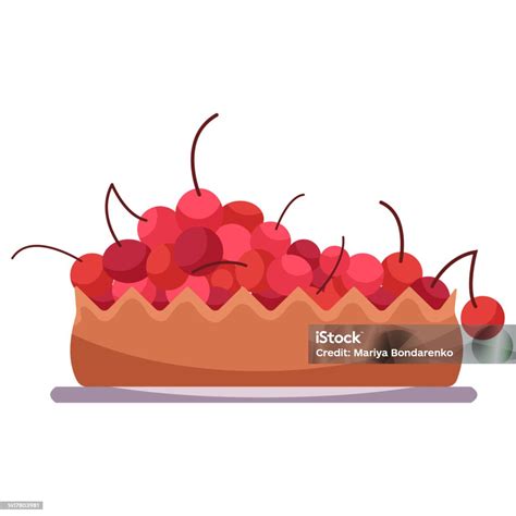 흰색 배경에 고립 된 접시에 신선한 체리 파이 클로즈업 벡터 일러스트 레이 션 건강한 생활방식에 대한 스톡 벡터 아트 및 기타 이미지 건강한 생활방식 건강한 식생활