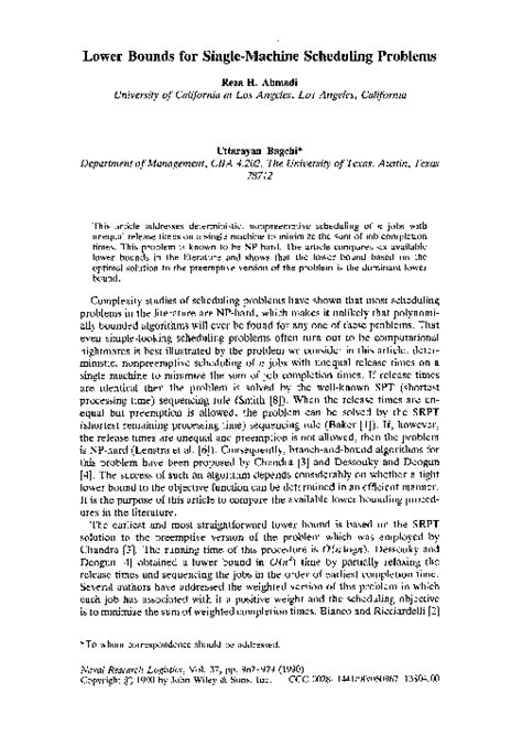 pdf lower bounds for single machine scheduling problems reza ahmadi