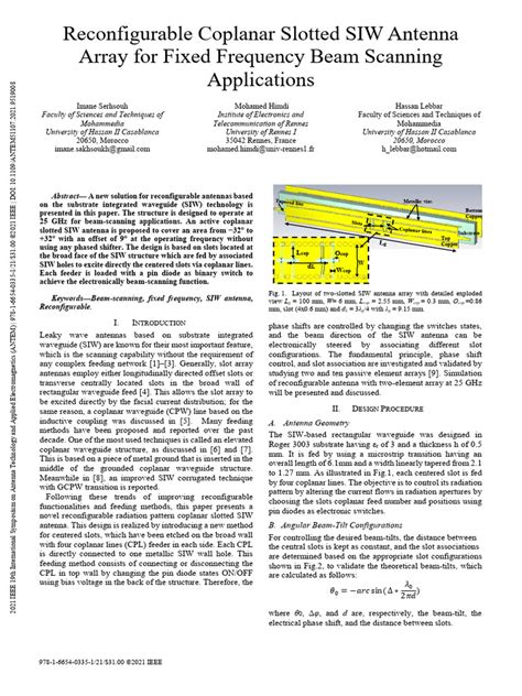 Reconfigurable Coplanar Slotted Siw Antenna Array For Fixed Frequency