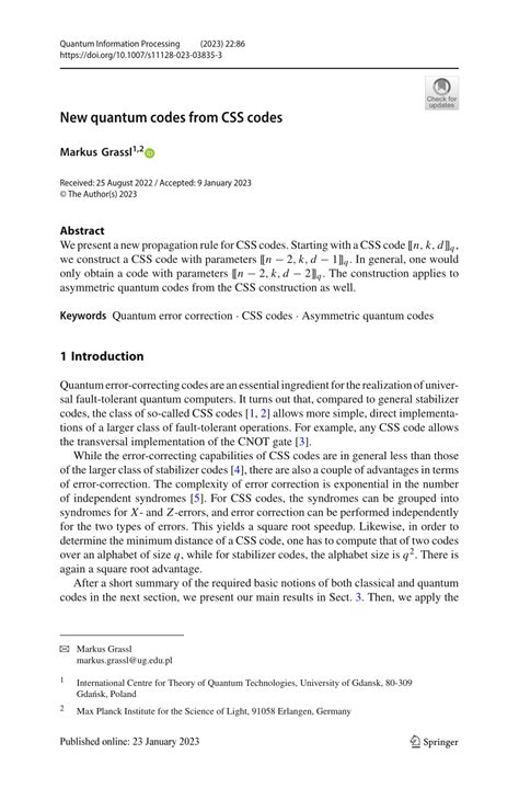 Pdf New Quantum Codes From Css Codes