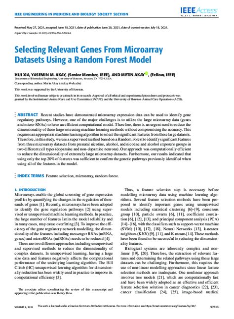 Pdf Selecting Relevant Genes From Microarray Datasets Using A Random Forest Model