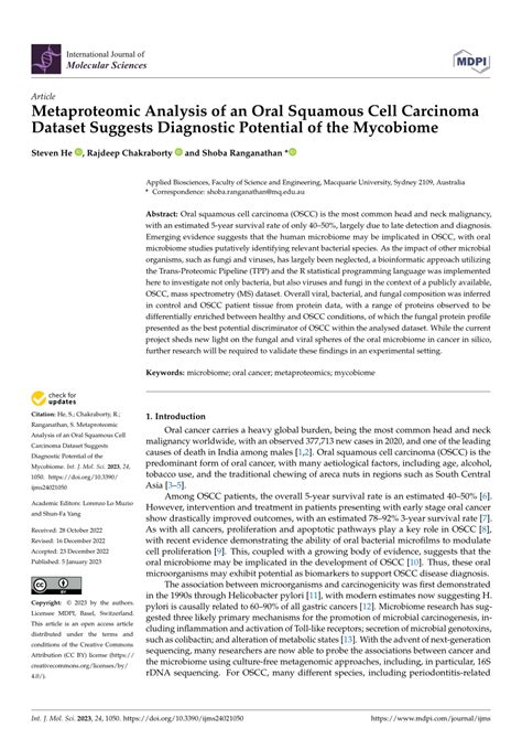 Pdf Metaproteomic Analysis Of An Oral Squamous Cell Carcinoma Dataset Suggests Diagnostic