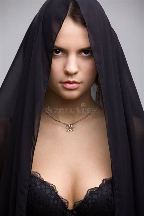 Woman In A Black Stock Image Image Of Creativity Head 23915673