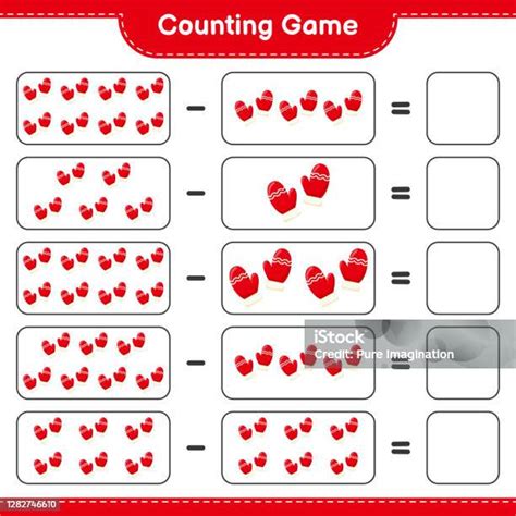 게임을 계산하고 장갑수를 계산하고 결과를 작성합니다 교육 어린이 게임 인쇄 워크 시트 벡터 일러스트레이션 0명에 대한 스톡 벡터 아트 및 기타 이미지 Istock