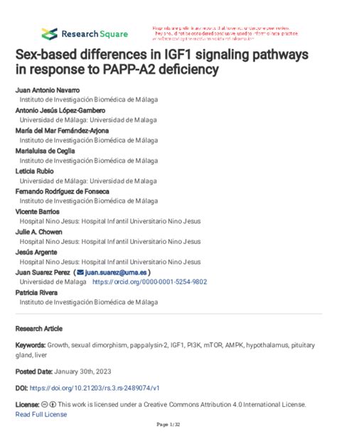 Pdf Sex Based Differences In Igf1 Signaling Pathways In Response To