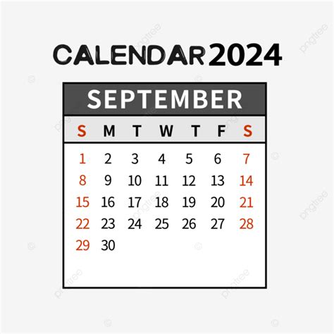 2024년 9월 달력 심플 블랙 2024년 9월 일력 Png 일러스트 및 벡터 에 대한 무료 다운로드 Pngtree