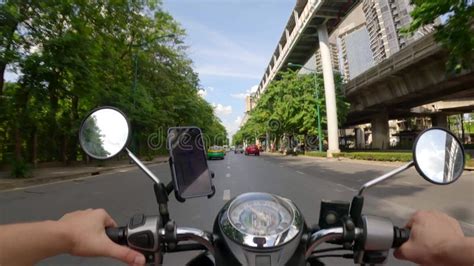 Hyperlapse Of Scooter Riding On The Road In Bangkok Thailand Pov Stock