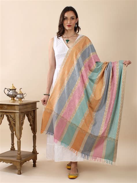 Multicolor Hand Embroidered Sozni Pure Pashmina Shawl With Paisley Vine