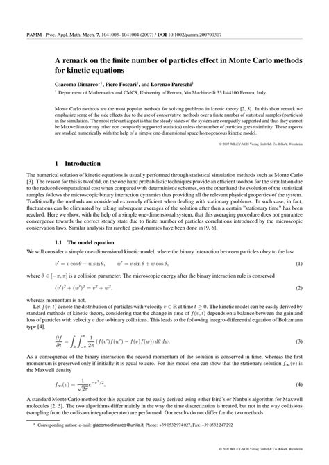 Pdf A Remark On The Finite Number Of Particles Effect In Monte Carlo Methods For Kinetic Equations
