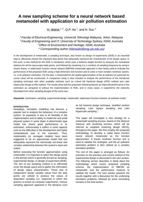Pdf Full Paper New Sampling Scheme For Neural Network Based Metamodelling With Application To