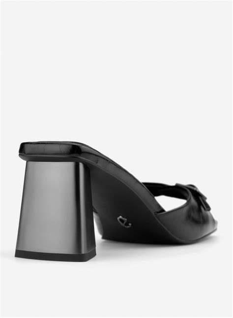 Guốc Mules Block Heel Nhấn Khóa Trang Trí Gnn 0220 Màu đen Dép