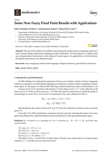 PDF Some New Fuzzy Fixed Point Results With Applications