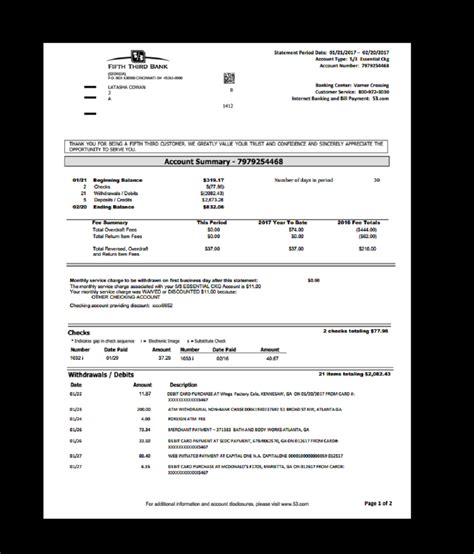 Bank Statement Fifth Third Template Proof Of Income With Credit