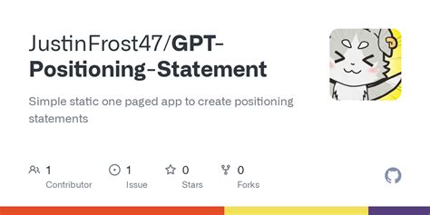 Github Justinfrost47gpt Positioning Statement Simple Static One